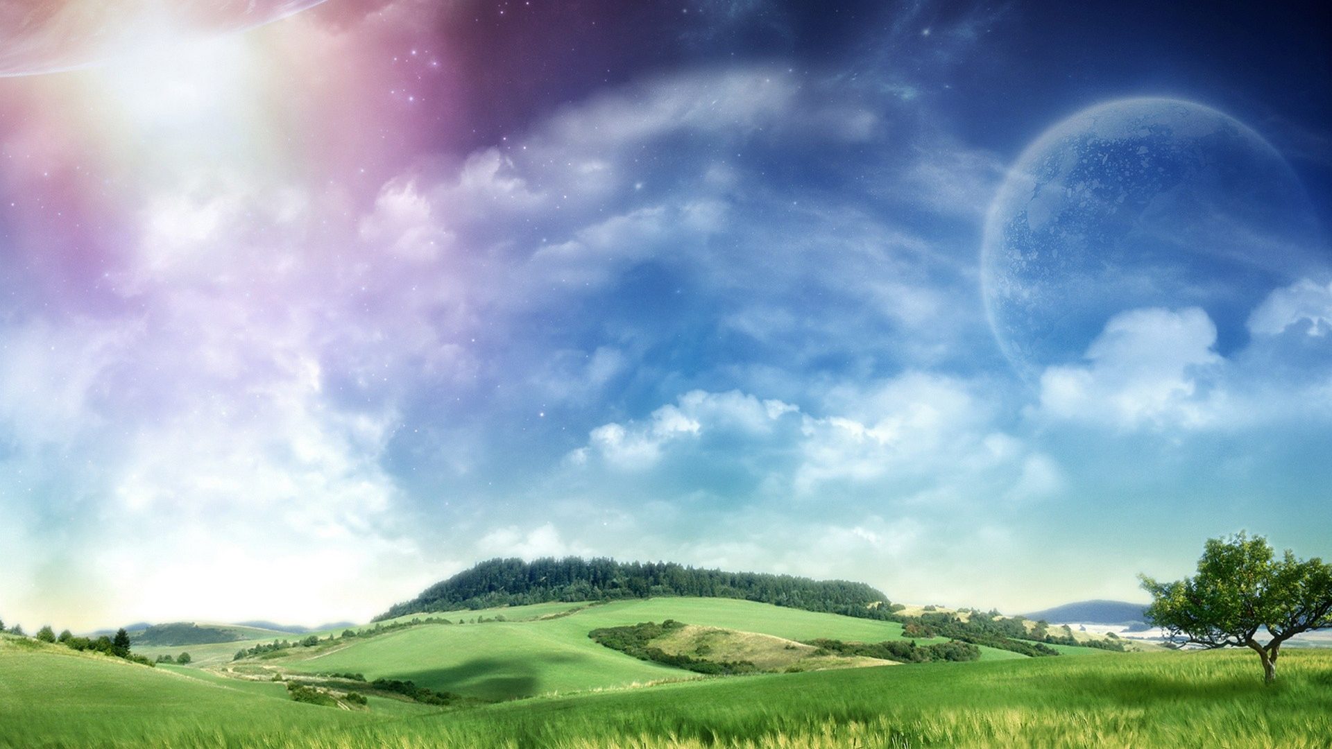 Fantasy Landscupe Landscape Moon Dual Monitor Background – La Porte des ...